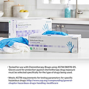 McKesson Confiderm 6.5CX Nitrile Exam Gloves - Powder-Free, Latex-Free, Ambidextrous, Texture, Chemo Tested, Light Blue, Extended Cuff, Size Medium, 100 Count, 10 Boxes, 1000 Total