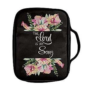 Suobstales Flower Black Pattern Bible Covers for Women Men Bible Case Bible Bag Bible Accessories with Handle and Zipper Pocket Bible Tote Bag