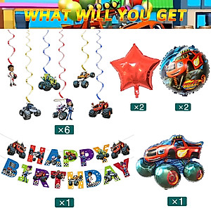 Blaze Birthday Decorations Blaze and The Monster Machines Party Balloon Banner and Hanging Swirls for Kid, Boys and Girls Happy Birthday Banners