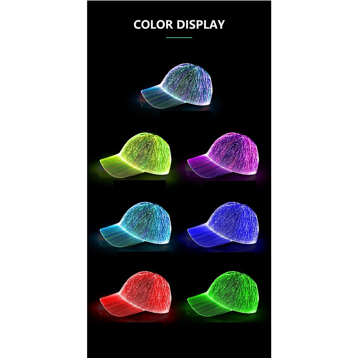 LED Light Up Hat for Men，7 Colors Glow Hat Fiber Optic Rave Luminous Baseball Cap for Women USB Charging White