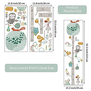 Kids Height Chart Wall Decals, Baby Growth Height Wall Ruler, Lovely Forest Animals Mouse Owl Squirrel Tree Height Measure Wall Stickers, Removable DIY Mural Decor for Kids Bedroom, Nursery, Classroom