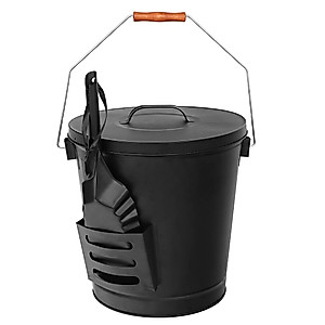 ZENY Fireplace Ash Bucket with Shovel and Lid, Large Size 5 Gallon Coal Bucket Hot Ashes Container Carrier for Fireplace Firepit Wood Stove, Fireplace Tools