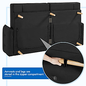 Yaheetech Futon Sofa Bed Convertible Couch Sofa with USB Ports Fabric Sleeper Sofa Split-Back Loveseat for Living Room, Studio, Office, Black