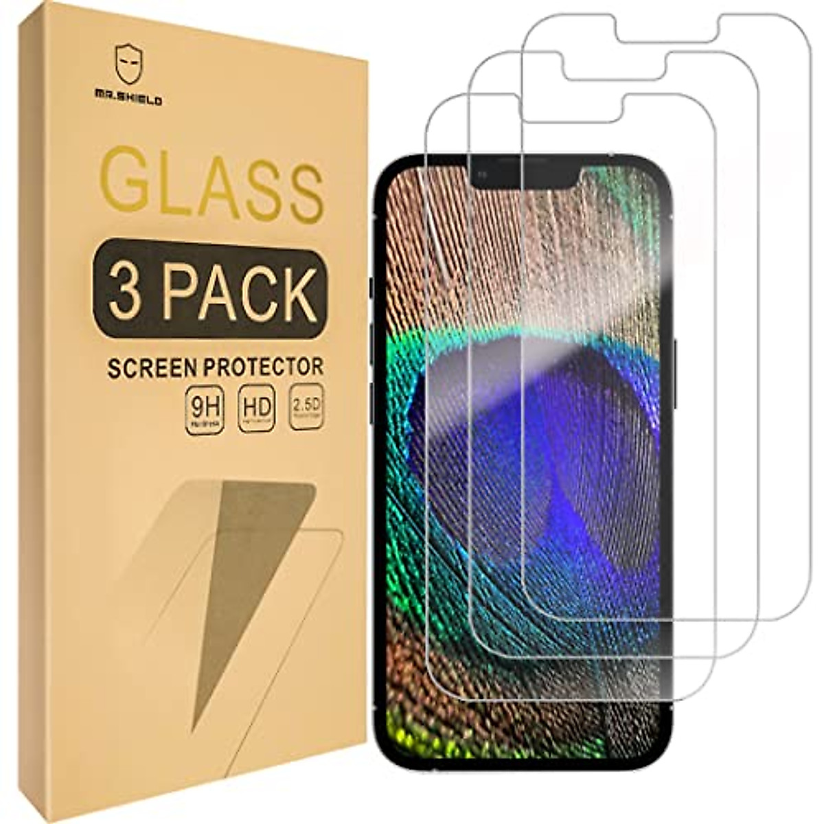 Mr.Shield Screen Protector Compatible For iPhone 14 / iPhone 13 / iPhone 13 Pro [6.1 Inch] [Easy Face Unlock Version] Tempered Glass Screen Protector [9H Hardness - 2.5D Edge] [3 Pack]