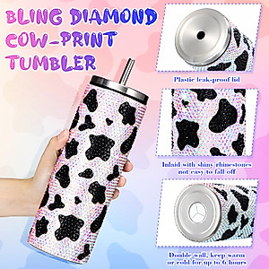 Gejoy 20 oz Bling Diamond Cow Print Stuff Tumbler for Women Rhinestone Stainless Steel Vacuum Insulated Cow Pattern Tumbler for Graduation Birthday Mother's Day Nurse's Day Teacher Appreciation Gifts