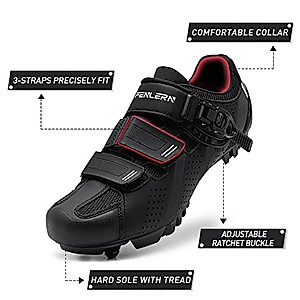FENLERN Men's Cycling Shoes Mountain Bike Shoes MTB with Quick Ratchet Buckle Indoor Riding Outdoor Cycling Compatible with 2-Bolt Cleats, Black 9.5