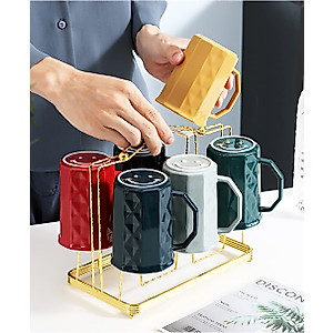 QZ.HAYC Porcelain Tea Set Tea Cup Tea Cup Set Coffee Cup Tea Cup 6-Piece Set (Including Storage Rack) Afternoon Tea Set, Ceramic Coffee Cup, Latte Cup (Six Color Cups)