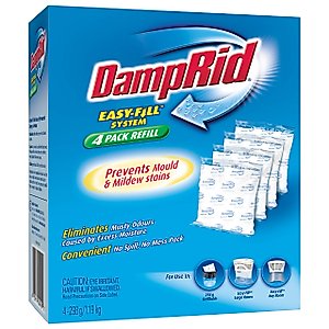 DampRid 10.5 oz Fragrance Free Absorber Easy Fill Refill Packs-4 Count – Attracts & Traps Moisture for Fresher, Cleaner Air, Blue/White