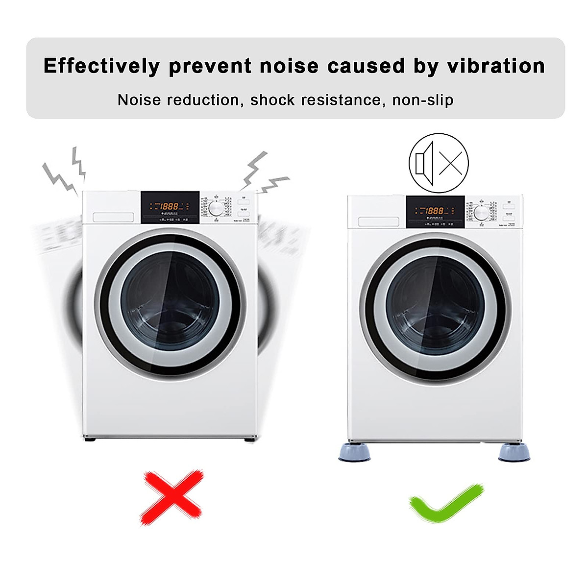 Anti Vibration Pad for Washing Machine Support Set of 8, Rubber Washer Dryer Non Slip Shock Noise Cancelling Foot Mat, Anti-Walking Stabilizer Refrigerator Support Pad Pedestals for Washing Machine