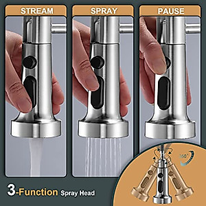 FLOTECH Brushed Nickel Kitchen Faucets with Pull Down Sprayer,Commercial Single Handle Pull Out Stainless Steel Spring Kitchen Sink Faucet with Deck Plate to Cover 1 or 3 holes for Farmhouse Bar Sinks