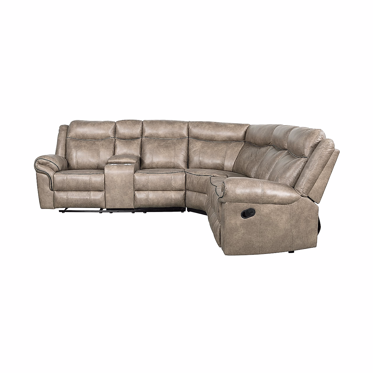 Yoglad Manual L-Shaped Reclining Sofa - Palomino Fabric Sectional Couch with 2 Cup Holders, USB Ports, Hidden Storage, 2 Power Sockets, for Living Room Apartment RV Theater (Light Brown)