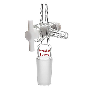 StonyLab Vacuum Glass 3-Way Flow Control Adapter, Borosilicate Glass Adapter with Standard 24/40 Taper Joint and PTFE Stopcock for Laboratory