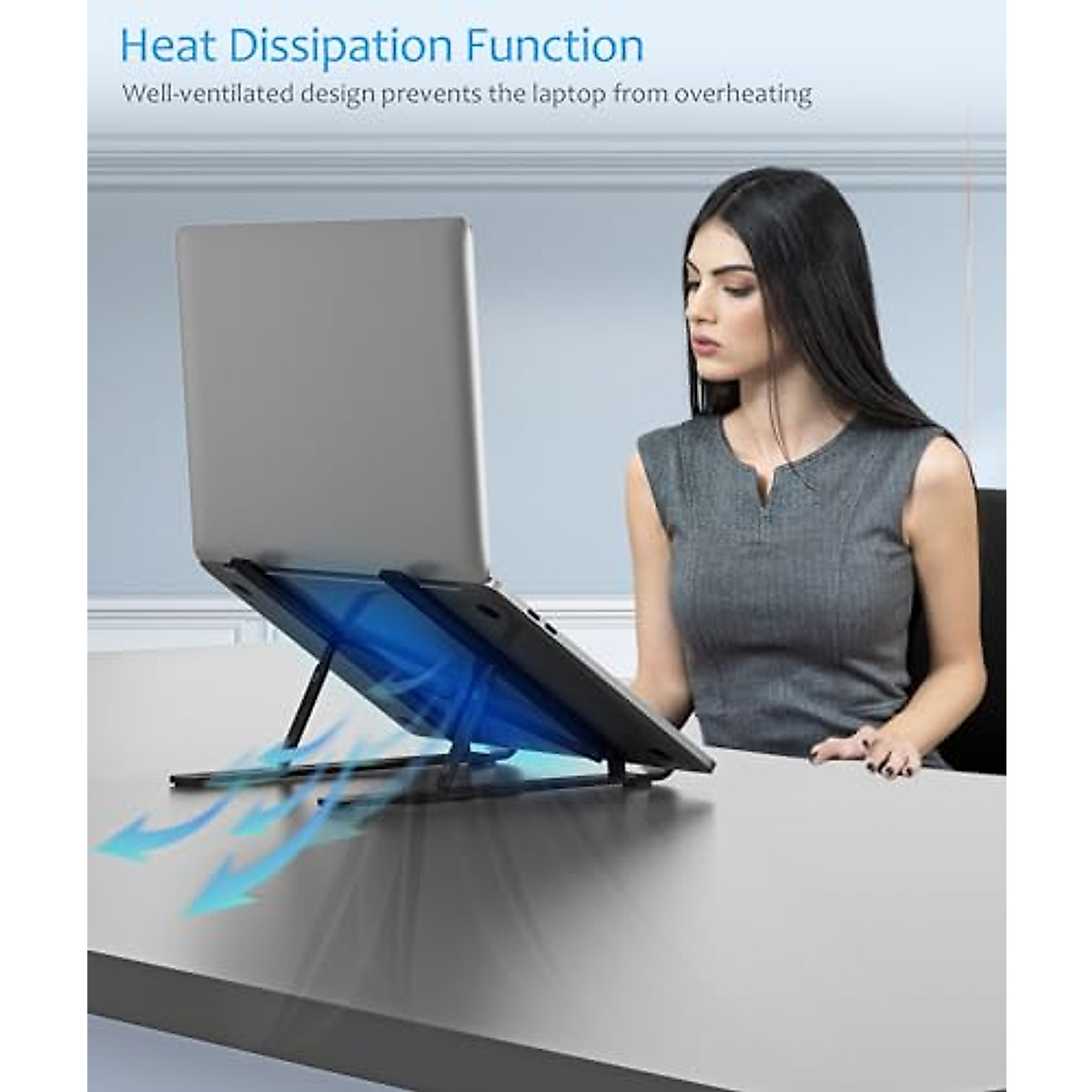 BoYata Laptop Stand, Portable Laptop Holder Computer Stand for Desk, Aluminum Foldable Laptop Riser with 6 Levels Height Adjustment, Compatible with MacBook, HP, Lenovo, Dell, 10-15.6" Laptops (Black)