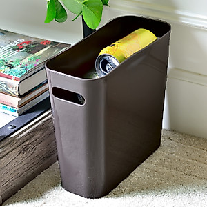 Youngever 1.5 Gallon Slim Trash Can, Plastic Garbage Container Bin, Small Trash Bin with Handles for Home Office, Living Room, Study Room, Kitchen, Bathroom (2 Pack Brown)