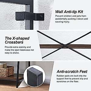 HOMBAZAAR Bookshelf, 5-Tier Industrial Bookshelf, Wide Double Ladder Bookcase Wood and Metal Bookshelves for Home Office Living Room,Brown