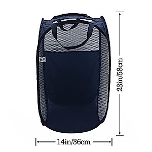 6 Pcs Mesh Popup Laundry Hamper (Black/White/Blue),Popup Laundry Basket with Durable Handles,Foldable Pop-up Mesh Hamper Dirty Clothes Basket for Kids Room, College Dorm or Travel