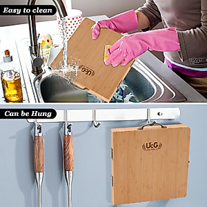 UTCG Bamboo Charcuterie Board Set - Large Folding Cheese Board with Knife Set - Unique White Elephant Gift, House Warming Gift, Wedding Gift - 22.8 x 11.4 Inches