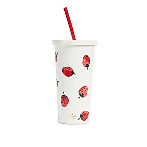 Kate Spade New York Insulated Tumbler with Reusable Straw, 20 Ounce Acrylic Travel Cup with Lid, Strawberries