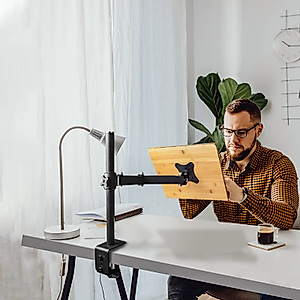 wishacc Book Stand with Clamp, Aluminum Alloy and Bamboo Material Build, Table Side Design, Height Adjustable, Desktop Reading Mount Holder with Sturdy Page Clips (11 x 8.1 Inches)