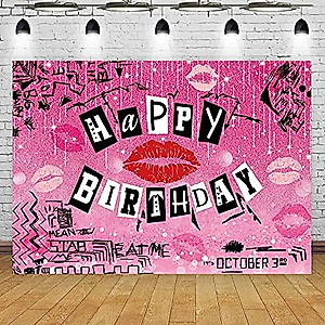 Maijoeyy 7x5ft Mean Girls Party Decoration Burn Book Teen Girls Y2K Happy Birthday Backdrop Rose Pink Glitter Early 2000s Sweet 16th 18th Birthday Backdrops for Party