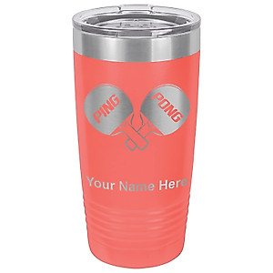 LaserGram 20oz Vacuum Insulated Tumbler Mug, Ping Pong Paddles, Personalized Engraving Included (Coral)