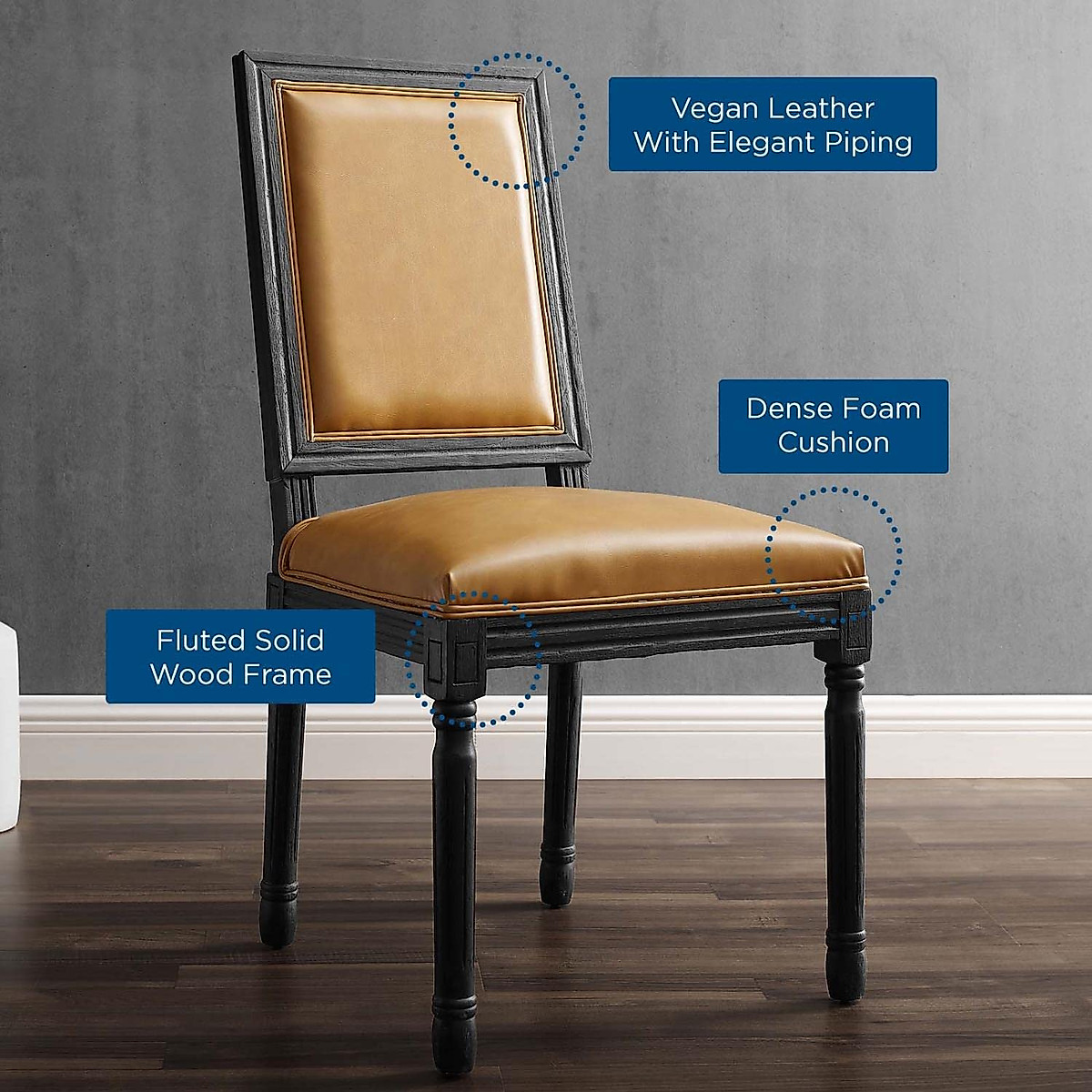 Modway Court French Vintage Vegan Leather Dining Chair in Black Tan