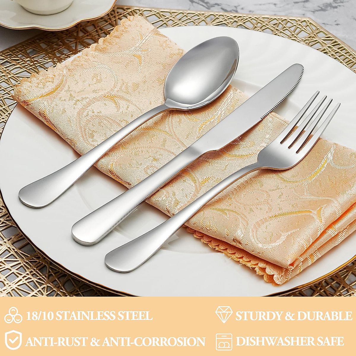 20 Piece Silverware Set Service for 4,Premium Stainless Steel Flatware Set,Mirror Polished Cutlery Utensil Set,Durable Home Kitchen Eating Tableware Set,Include Fork Knife Spoon Set,Dishwasher Safe