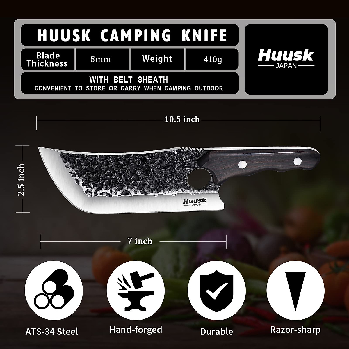 Huusk Forged Meat Cleaver Knife with Sheath Bundle with AUS 8 Stainless Steel Japanese Chef Knife