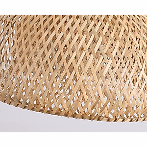 Hchunqjor Bamboo Large Pendant Light Fixture 17.8 inch One-Light Adjustable Rustic Basket Handmade Woven Pendant Lighting for Kitchen Island Farmhouse Dining Room Living Room