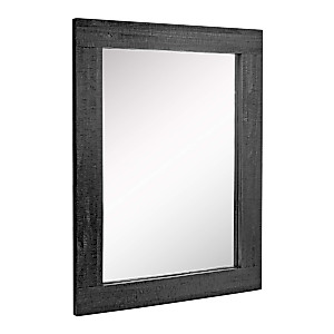 Stonebriar 24" x 18" Rectangle Black Wood Frame Wall Mirror with Attached Hanging Brackets, Decorative Country Rustic Decor for The Living Room, Bedroom, Bathroom, Hallway, and Entryway