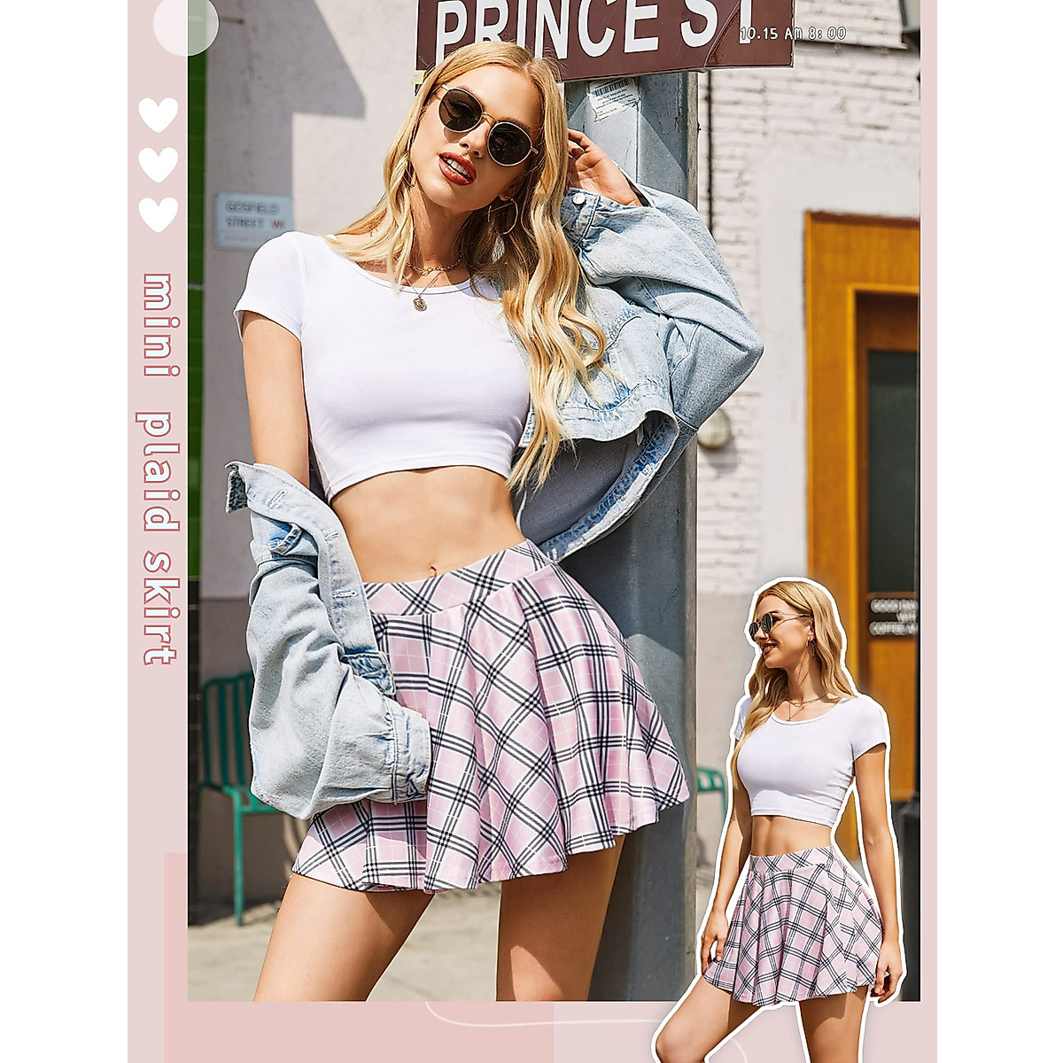 Avidlove Women's Mini Plaid Skirt Stretchy Elastic Waist Flared Casual Mini Skater Skirt