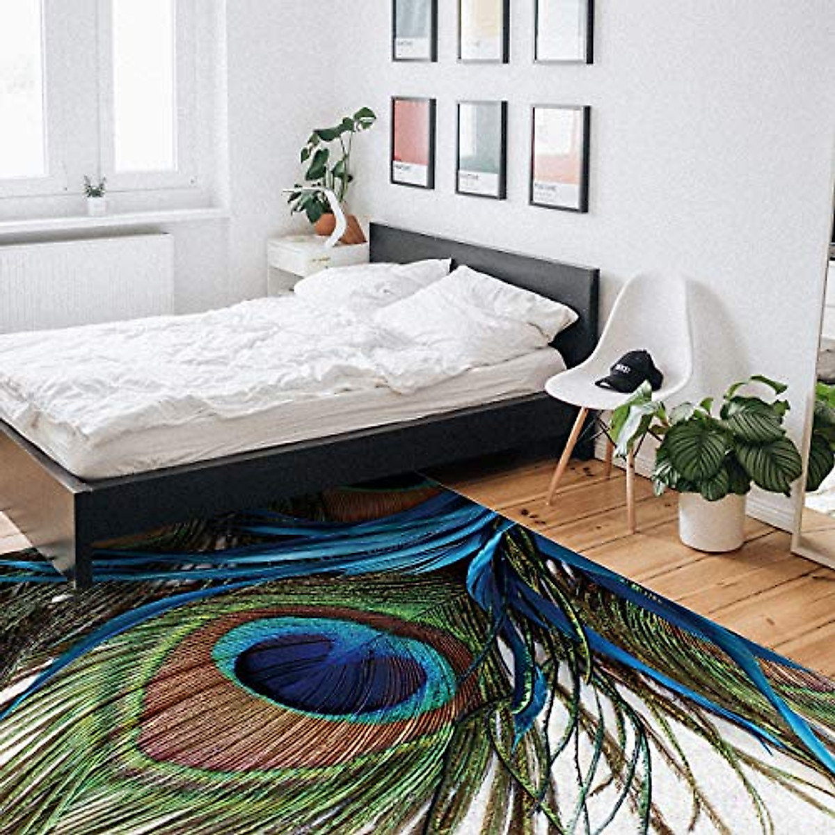 Area Rug for Bedroom Living Room- Elegant Peacock Feather Abstract 3D Painting Art Contemporary Floor Carpet Comfy Runner Rug Nursery Playmats Home Decor Mat, 4'x6'