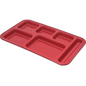 Carlisle FoodService Products 4398205 Right Hand 6-Compartment Cafeteria / Fast Food Tray, 15" x 9", Red (Pack of 12)