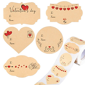 Whaline 500Pcs Valentine's Day Tag Stickers Valentine's Day Kraft Paper to and from Stickers 5 Design Gift Label Name Stickers for Wedding Gift Wrapping Bags Cards Envelope Decoration Sealing