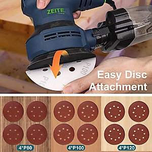 ZEITE Random Orbital Sander Tool, Electric Palm Sander, 3.0 Amp Wood Sanding Machine, Variable Speed 5000-12000 OPM, Cyclonic Dust Box, Vacuum Adapter, 12Pcs 5" Sandpapers for Sanding and Polishing