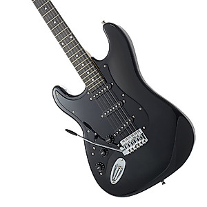 Ashthorpe 39-Inch Left Handed Electric Guitar (Black-Black), Full-Size Guitar Kit with Padded Gig Bag, Tremolo Bar, Strap, Strings, Cable, Cloth, Picks