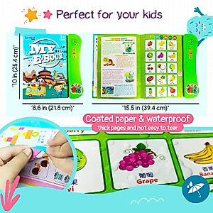 ZEENKIND Chinese English Learning Sound Book for Kids 2 3 4 5 6 Years Old, 160 Words to Learn in Chinese Mandarin Pinyin, Interactive Audio Talking Book, Educational Bilingual Toys for Toddlers