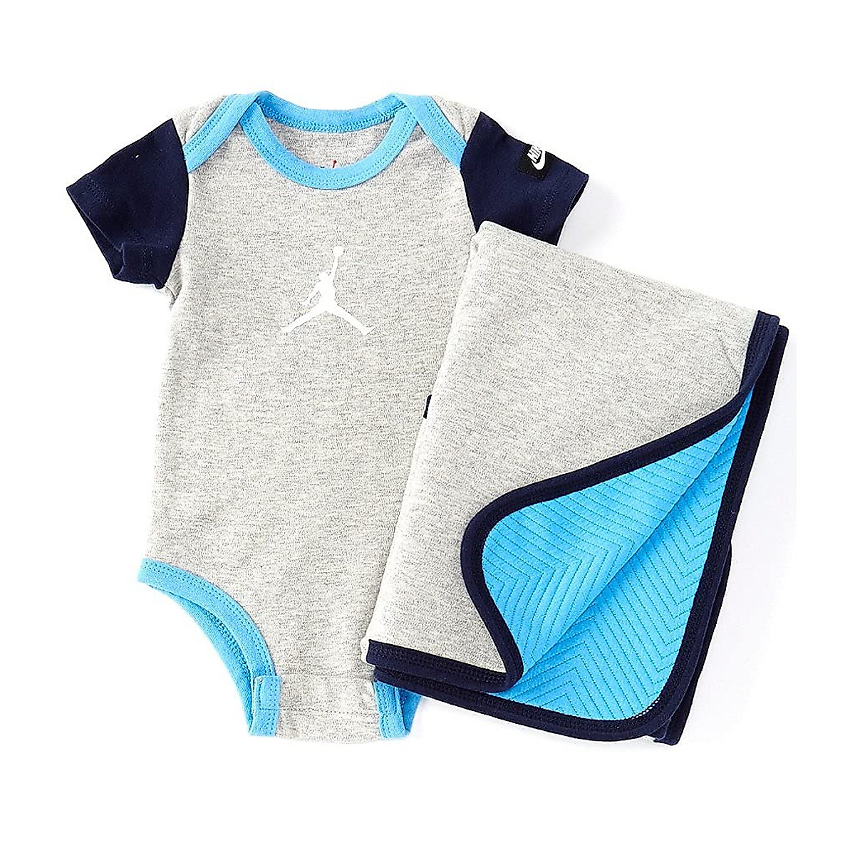 Jordan Baby Boy AJ11 Elevated Bodysuit & Blanket 2 Piece Set (Grey Heather(556727-017)/Blue, 3 Months)