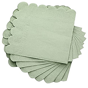 100 Pcs Scalloped Edged Cocktail Napkins Sage Green Square 3 Ply Paper Napkins Disposable Scalloped Napkins for Birthday Wedding Party, 5 x 5 Inch Folded