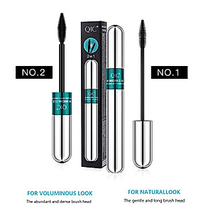 2PCS 4D Silk Fiber Lash Mascara,2 in 1 Mascara For Natural Lengthening And Thickening Effect,no clumping Superstrong Waterproof Mascara for Long-Lasting,Beauty Charming Eye Make up