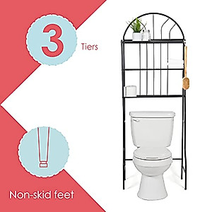 Home Basics Steel Space Saver for Bathroom (Black) | Bathroom Space Savers for Tissues, Towels, Makeup, and Beauty Supplies | Space Saver Bathroom with 3 Shelves and Non-Skid Feet