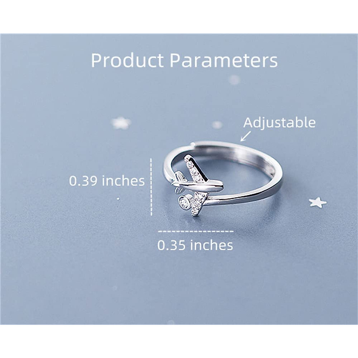 CZ Airplane 925 Sterling Silver Statement Ring for Women Girls Adjustable Expandable Open Wrap Finger Rings Comfort Fit Dainty Cute Dainty Airline Flight Jewelry Gift Souvenir