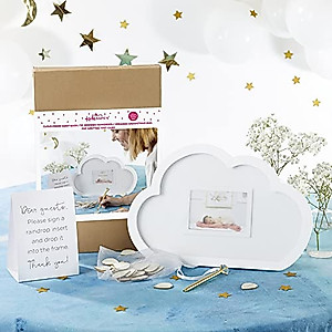 Kate Aspen Baby Shower Guest Book Frame with Wooden Guestbook Alternative, One Size, Cloud/Rain Drops