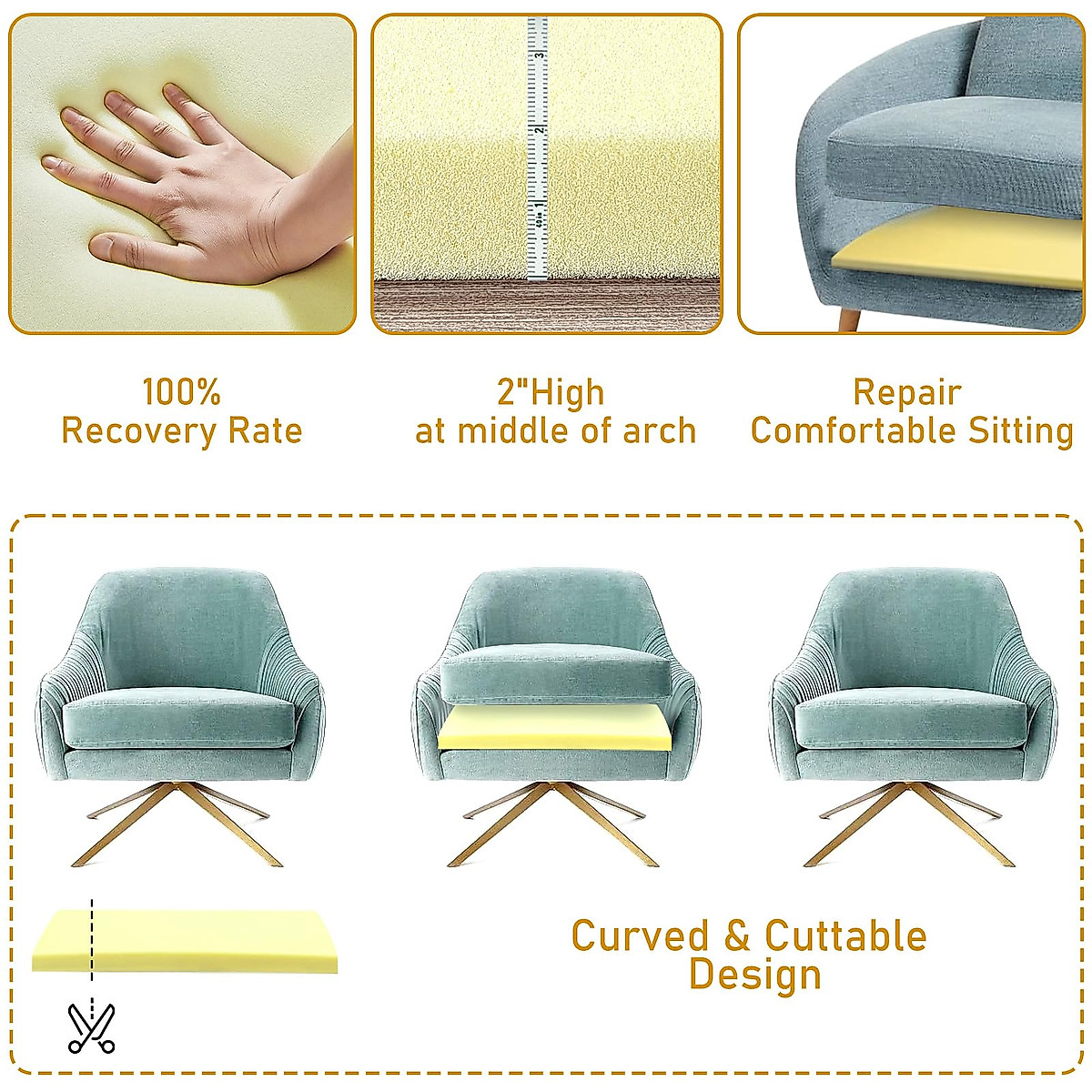 Hlimior 3 Pack 20" x 20" High-Density Foam Cushion Couch Cushion Support for Sagging Seat Curve Furniture Seat Support Under Cushion Sag Repair Replacement Sofa Couch Loveseat Chair ​Sagging Seat