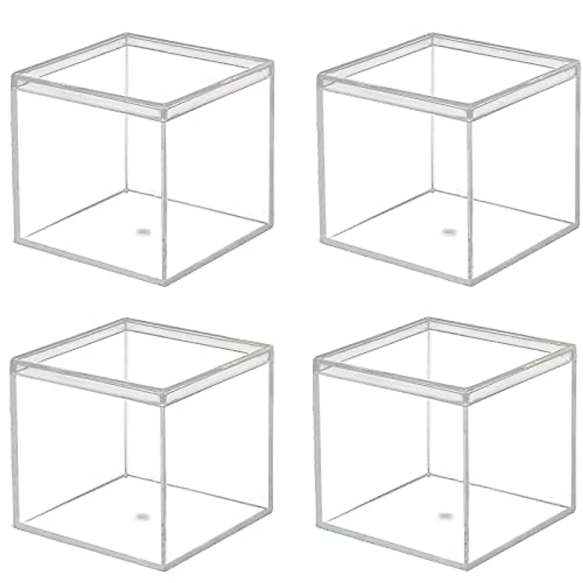 dedoot Clear Acrylic Box withLlid, 4 Pack 4x4x4 inches Clear Plastic Box for Organize, Acrylic Cube Storage Container Drawer Organizer for Vanity Jewelry Accessories, Small Items