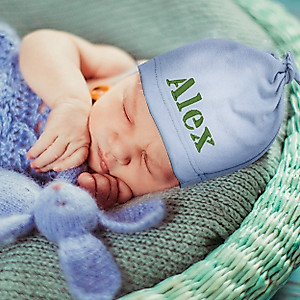 My Personal Memories Custom Embroidered Baby Boy Girl Beanie Hat, Personalized Keepsake for Newborn, Customized Infant Gift for Baby Showers, New Parents (Blue)