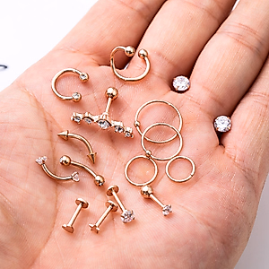 REVOLIA 32Pcs Stainless Steel Cartilage Stud Earrings for Women Conch Helix Tragus Daith Conch Hoop Earing Piercing Jewelry Set Rose-Gold