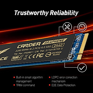TEAMGROUP T-Force CARDEA Z440 1TB DRAM SLC Cache 3D TLC NAND NVMe Phison E16 PCIe Gen4x4 M.2 2280 Gaming SSD with Graphene Heat Spreader Works with PS5 Read/Write 5000/4400 MB/s TM8FP7001T0C311