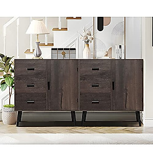 Iwell Storage Cabinet with 3 Drawers and Adjustable Shelf, Floor Storage Cabinet, Mid Century Cabinet for Living Room, Entryway, Office, Espresso
