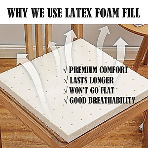 WJXBoos Latex Chair Pads,Custom Size Linen Dining Chair Cushion Kitchen Seat Pads with Ties Checkered Non-Slip Office Chair Cushion (Beige,16"*16"*2")